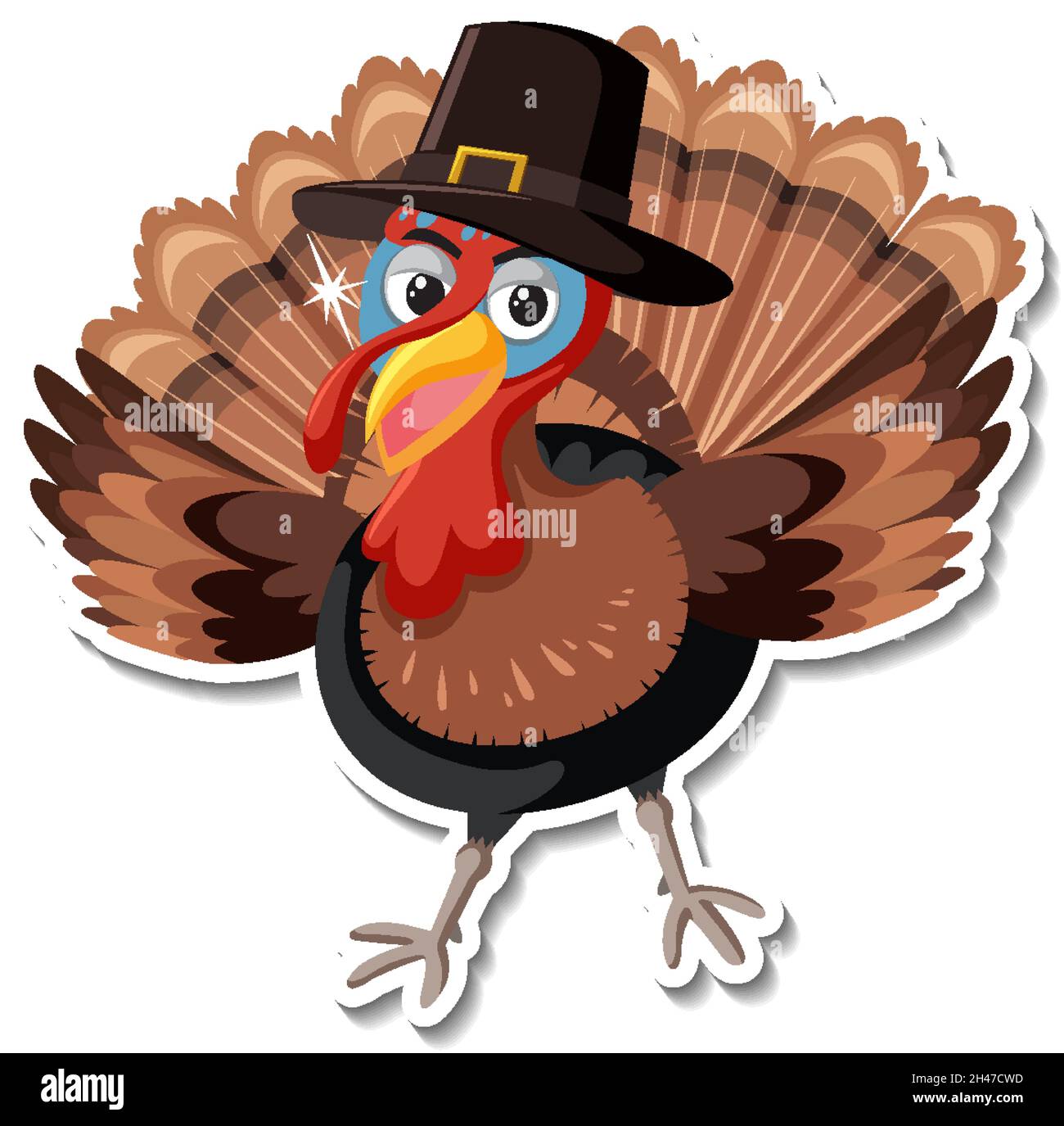 Turkey animal wearing hat cartoon character sticker illustration Stock ...