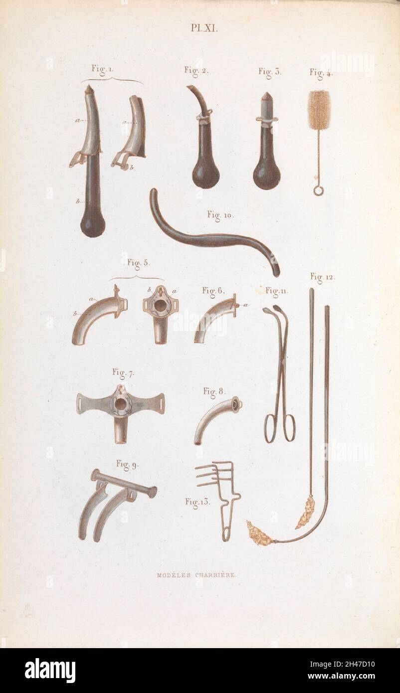 Plate XI, Surgical instruments used for laryngotomy and tracheotomy ...
