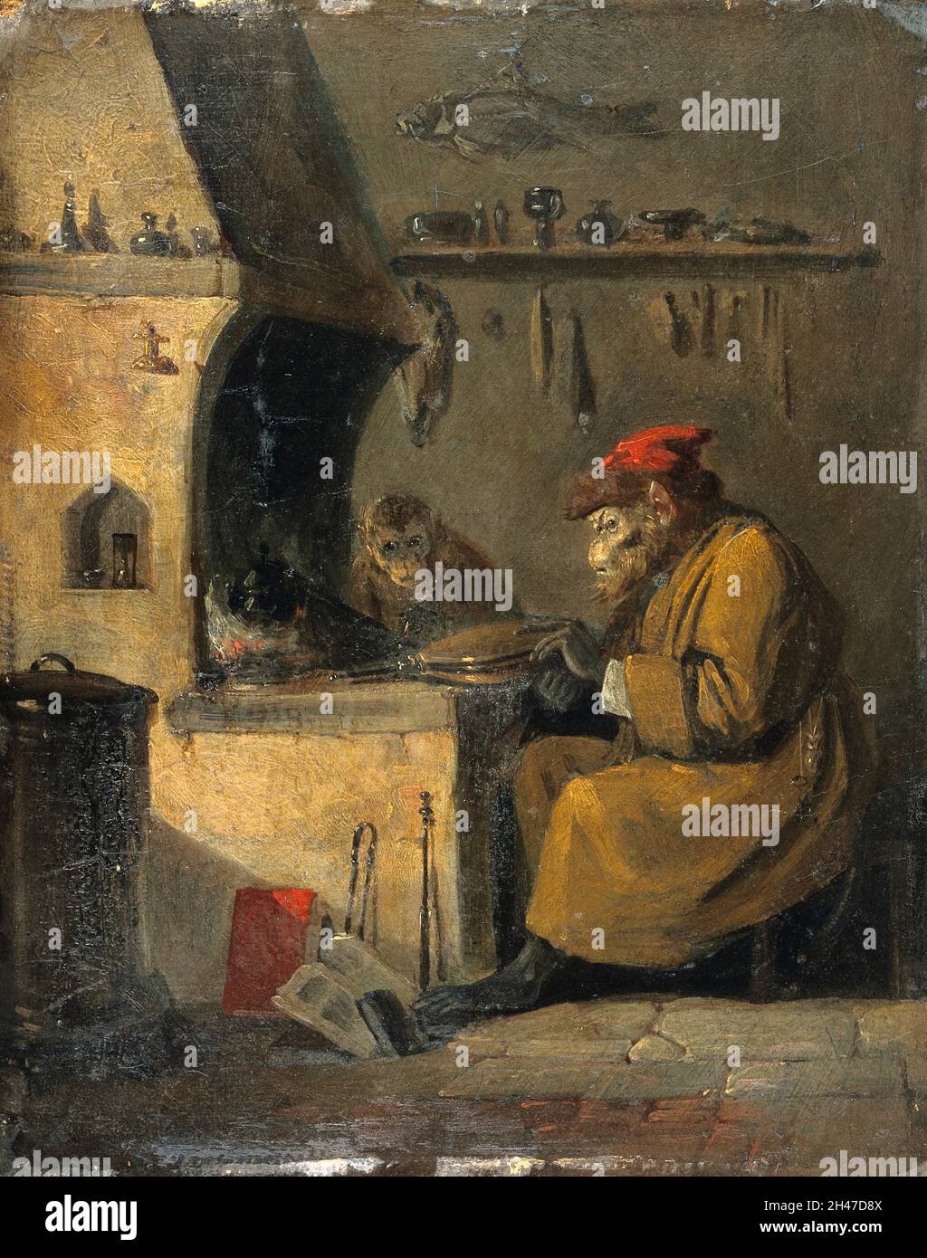 A monkey alchemist. Oil painting by E. Bristow Stock Photo - Alamy
