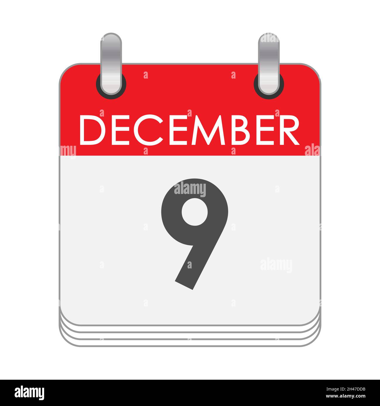 December 9. A leaf of the flip calendar with the date of December 9 ...