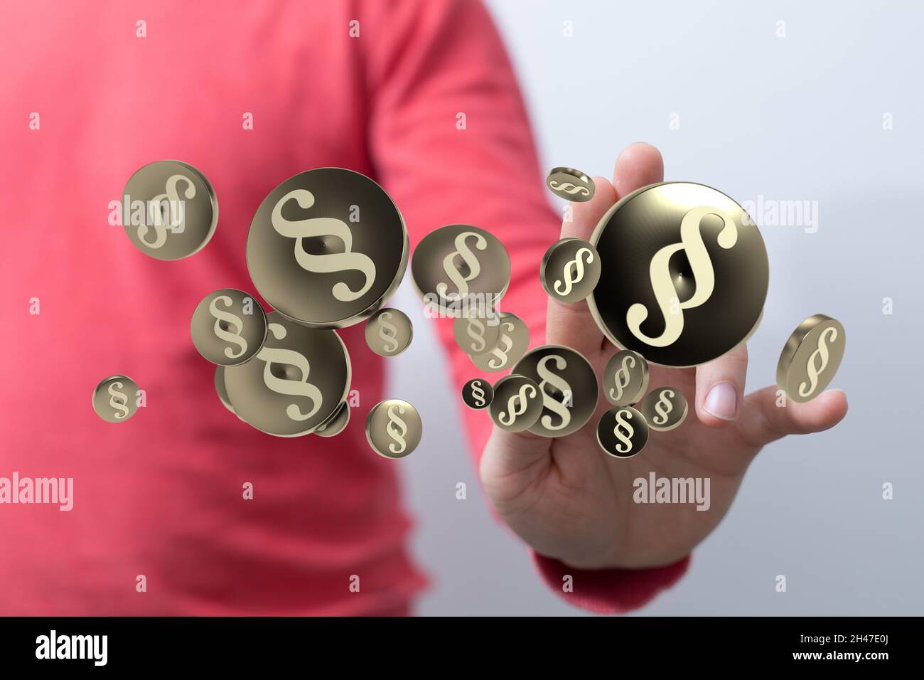 Male hand using 3D rendering of floating paragraph section sign, labor ...