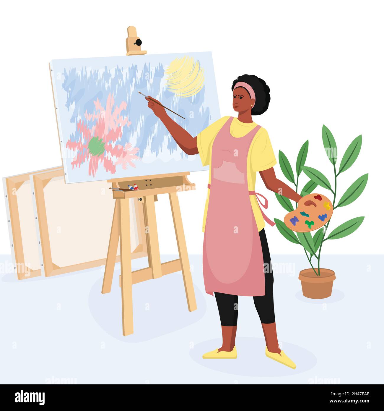 Vector design of Woman artist painting shadow canvas Stock Vector Image ...