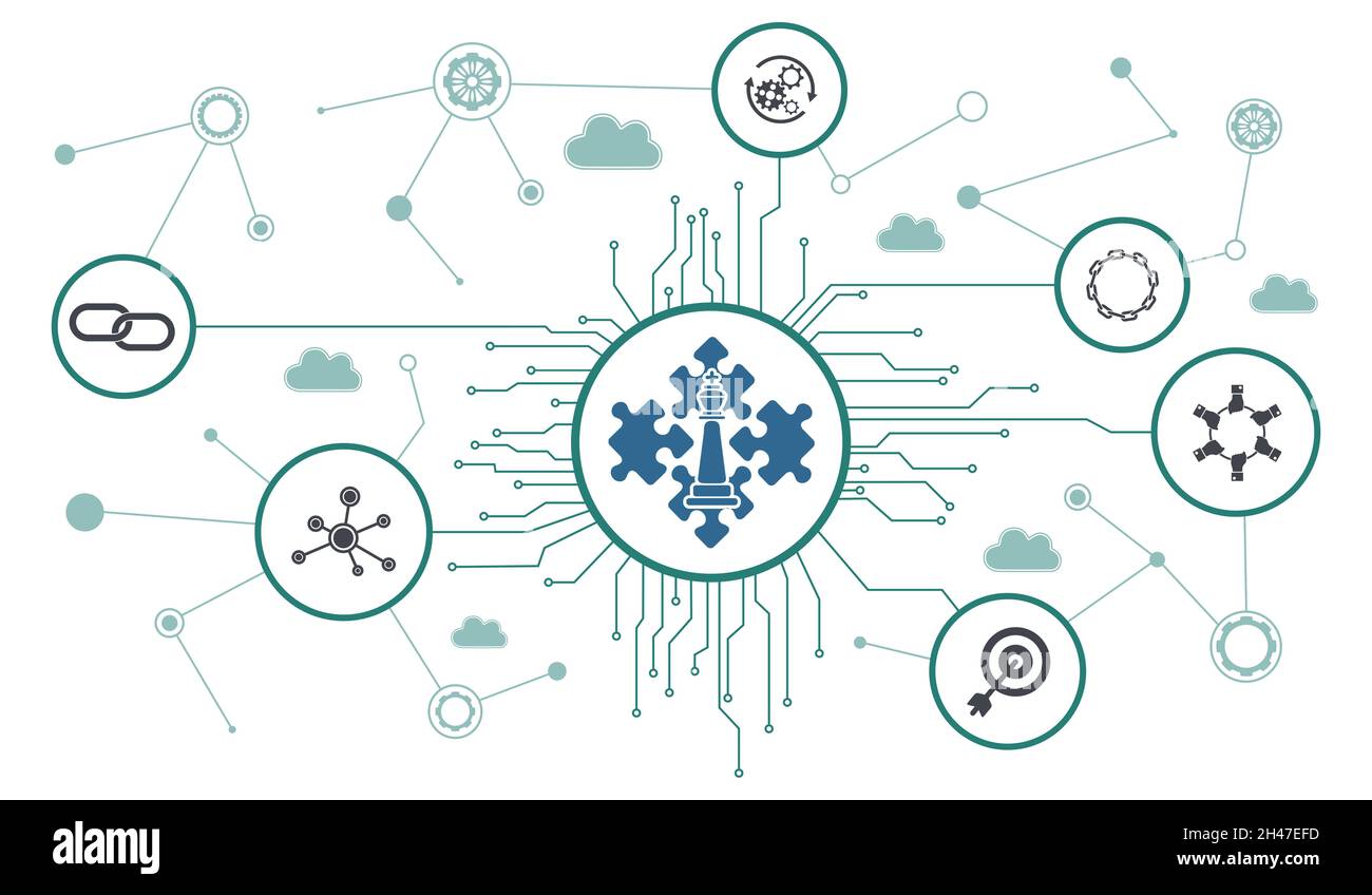 Concept of strategic alliance with connected icons Stock Photo - Alamy