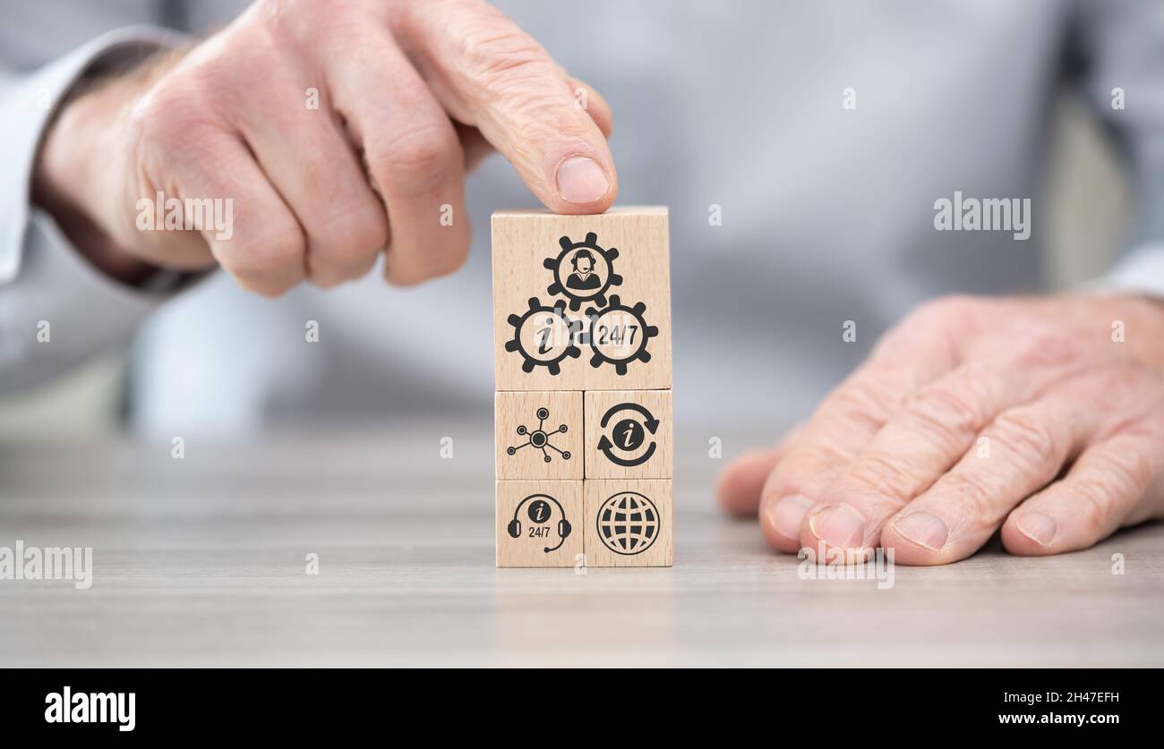 Wooden blocks with symbol of customer service concept Stock Photo - Alamy