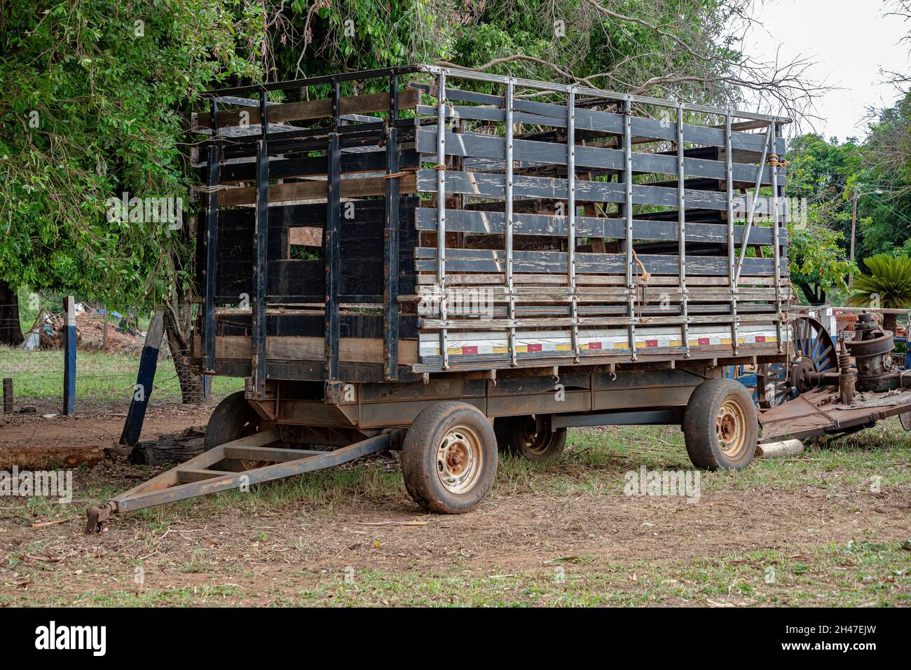 Itaja, Goias, Brazil - 10 15 2021: Small trailer with grid for ...