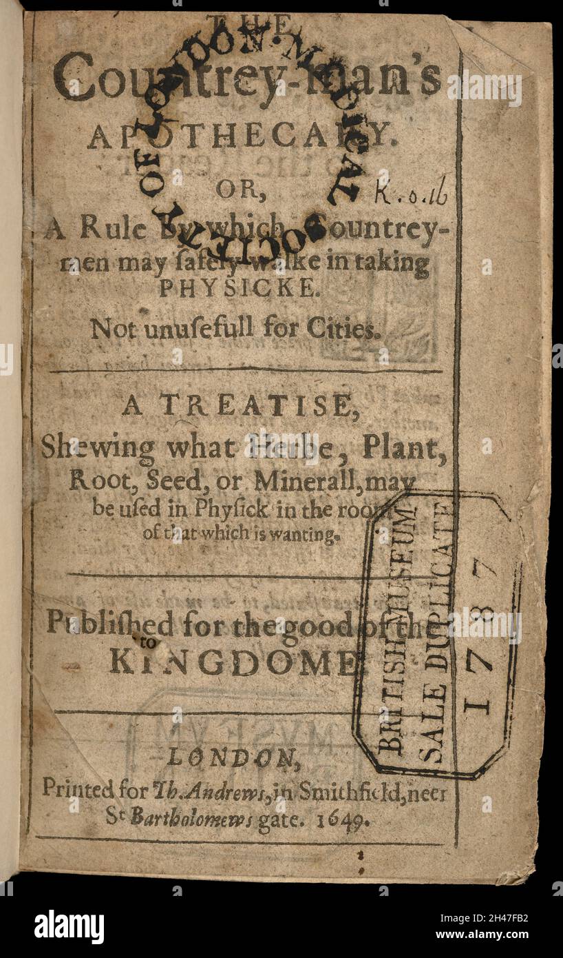 Titlepage: The countrey-man's apothecary Stock Photo - Alamy