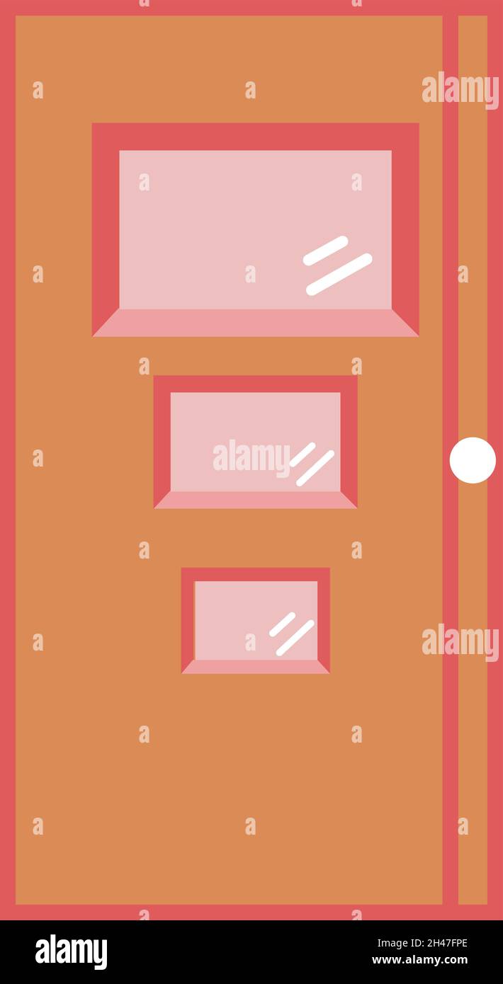 Wooden door with red rectangles, illustration, vector, on a white ...