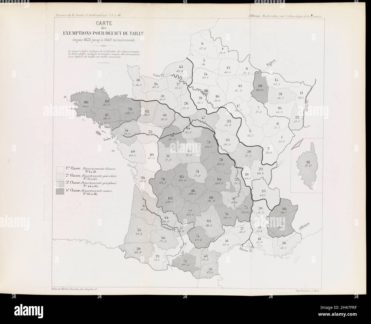 Map showing various reasons for conscript exempton 1831-49 Stock Photo ...