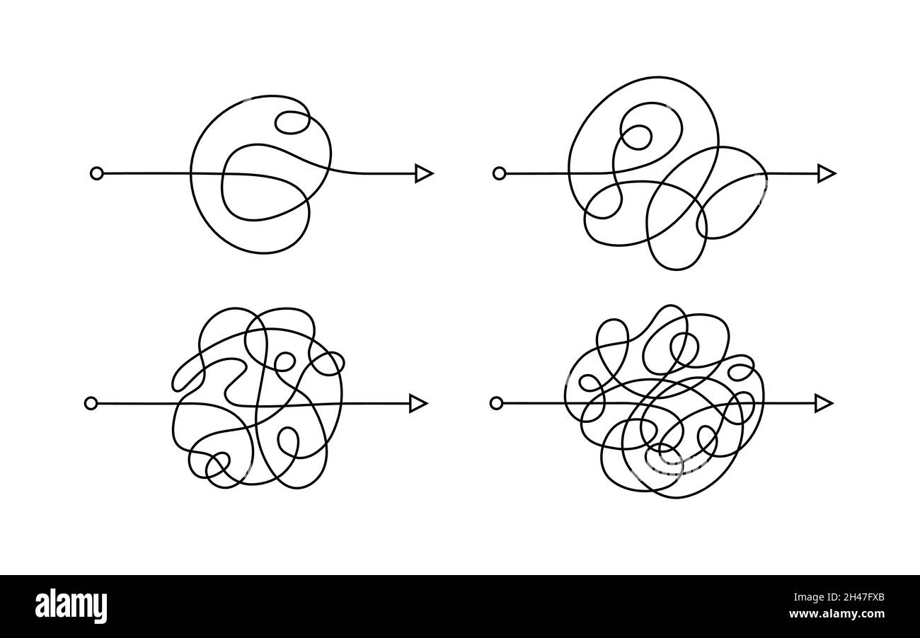 Simplifying process. Scribble chaos lines with arrows. Process of ...