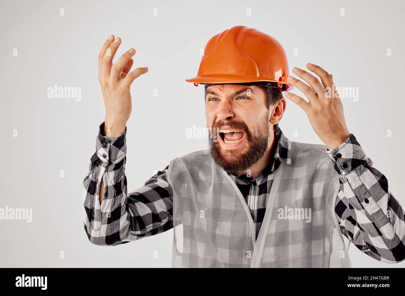 emotional man Construction industry work hand gestures Studio Stock ...