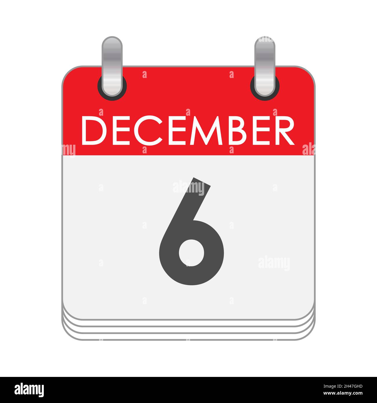 December 6. A leaf of the flip calendar with the date of December 6 ...