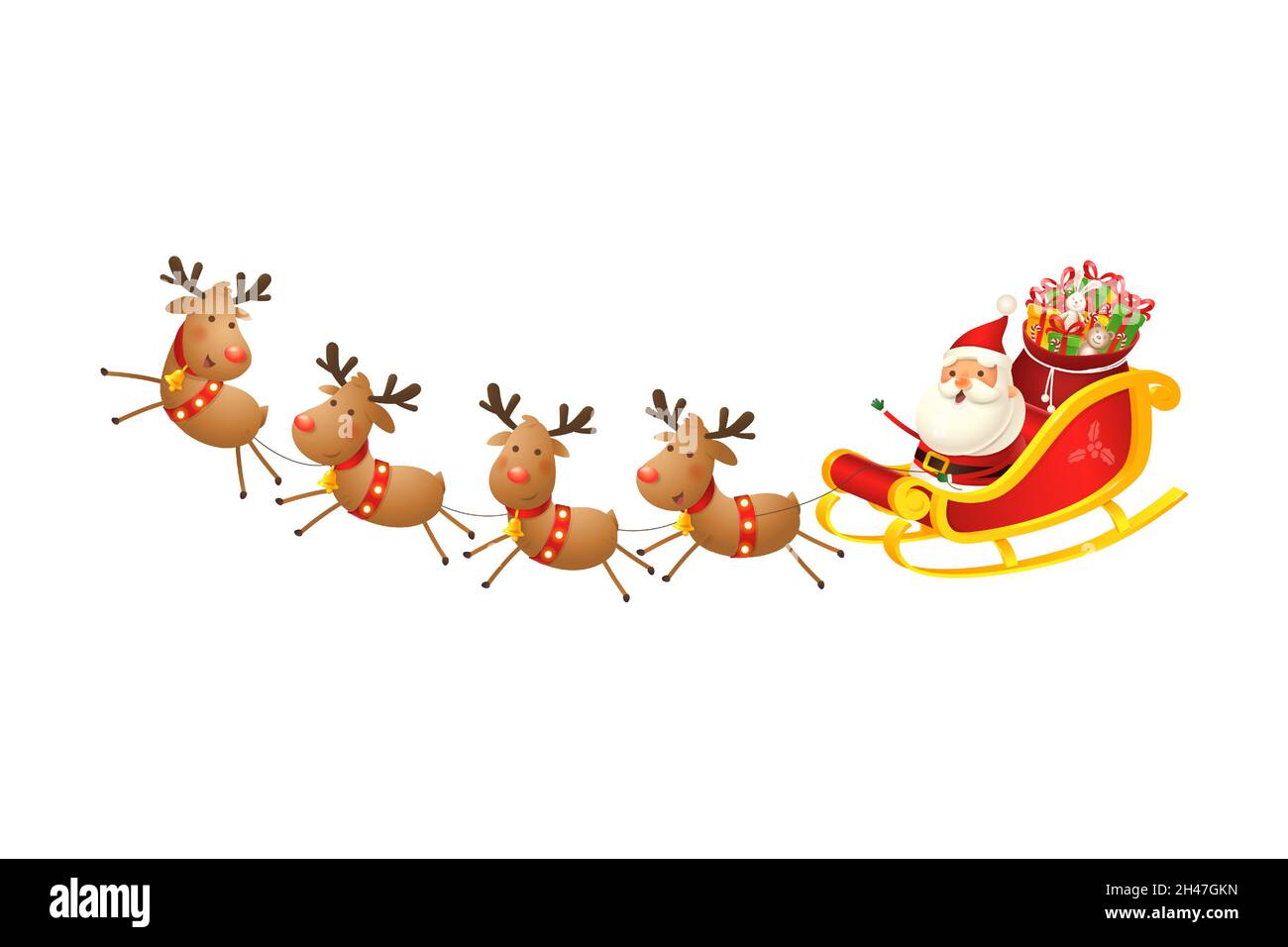 Cute and happy Santa sleigh with gifts celebrate Christmas holidays ...