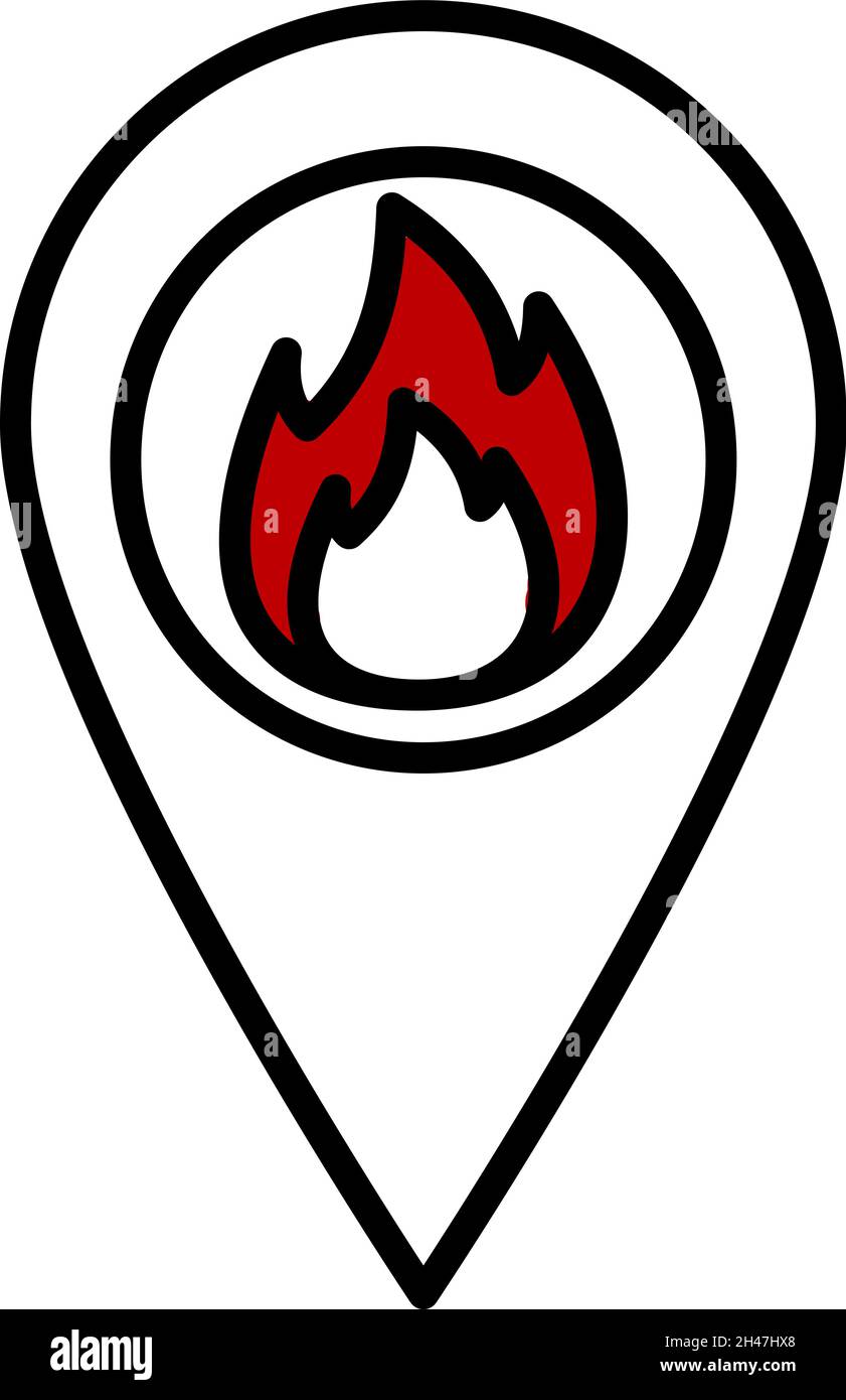 Fire location, illustration, vector, on a white background Stock Vector ...