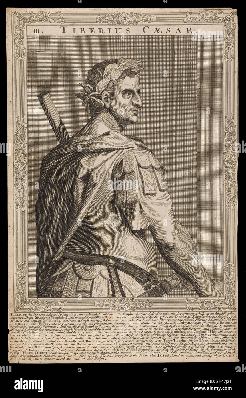 Tiberius, Emperor of Rome. Line engraving, 16--, after A. Sadeler after ...