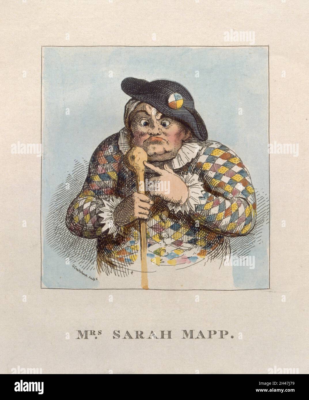 Sarah Mapp. Coloured etching by G. Cruikshank, 1819, after W. Hogarth ...