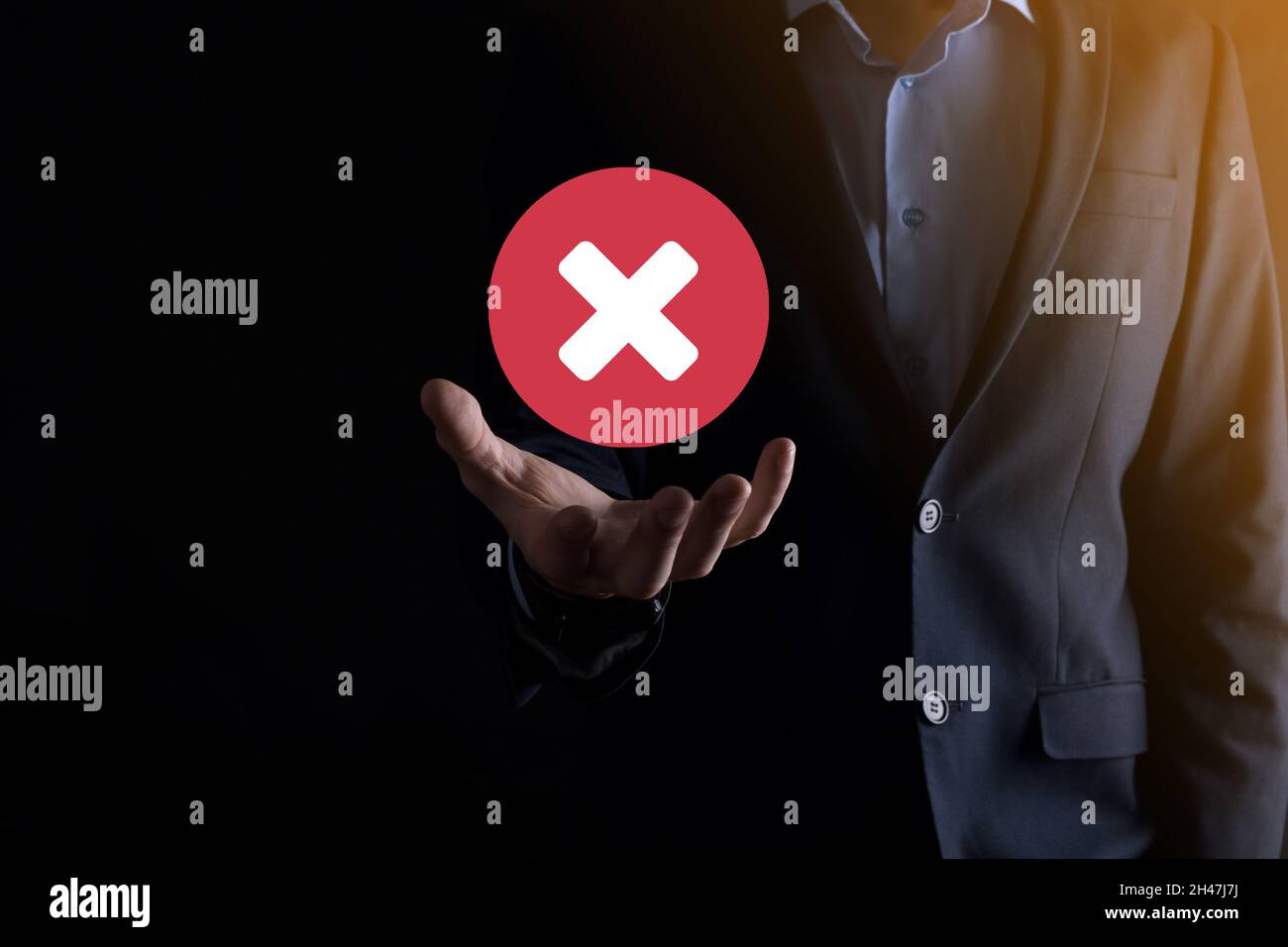 Hand holds icon,cancellation symbol,cancel icon.Cross mark flat red ...