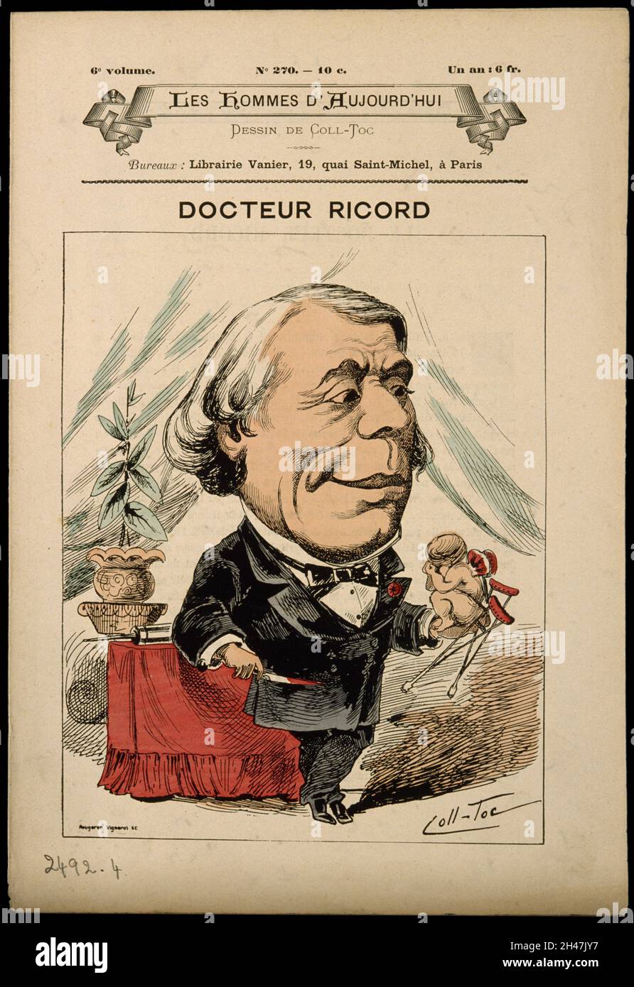 Philippe Ricord. Coloured wood engraving by Rougeron Vignerot after ...