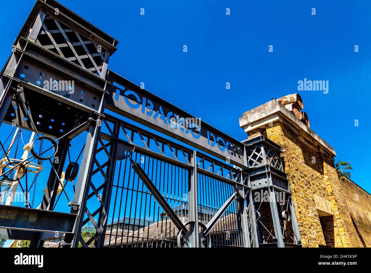 Entrace gate to the London Docks warehouse Tobacco Dock now serving as ...