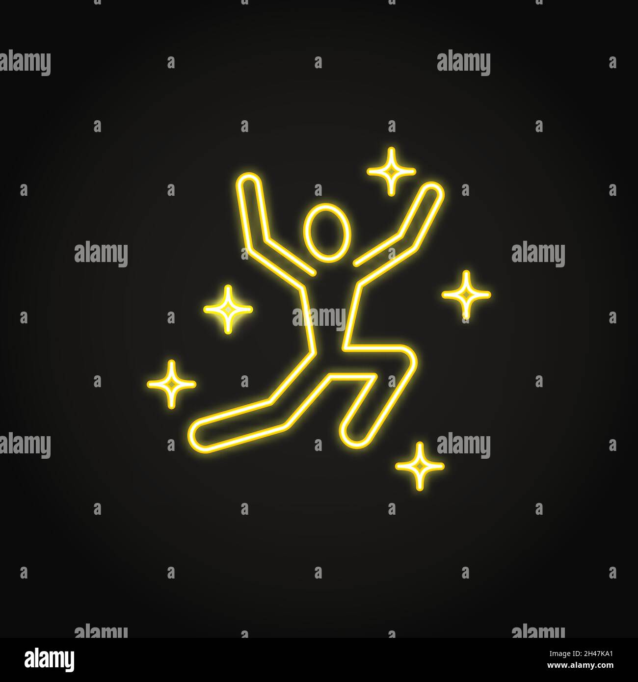 Neon euphoria icon in line style. Feeling happiness symbol. Jumping ...