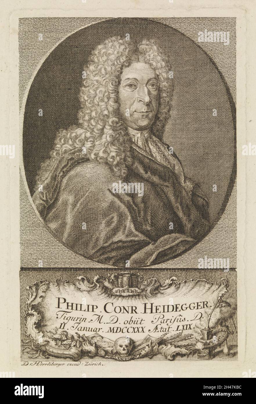 Philipp Conrad Heidegger. Etching by D. Herrliberger, ca. 1730 Stock ...