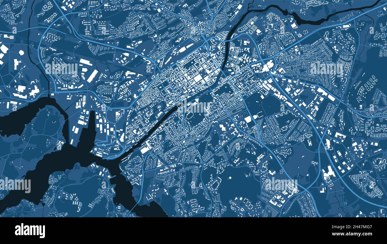 Detailed blue map poster of Turku city administrative area. Skyline ...