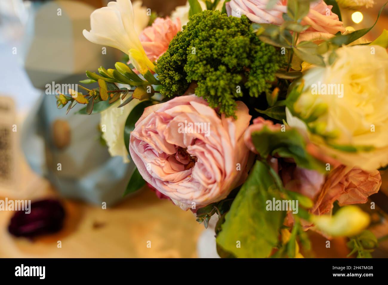 Creative layout of flowers and leaves. The concept of nature. A card ...