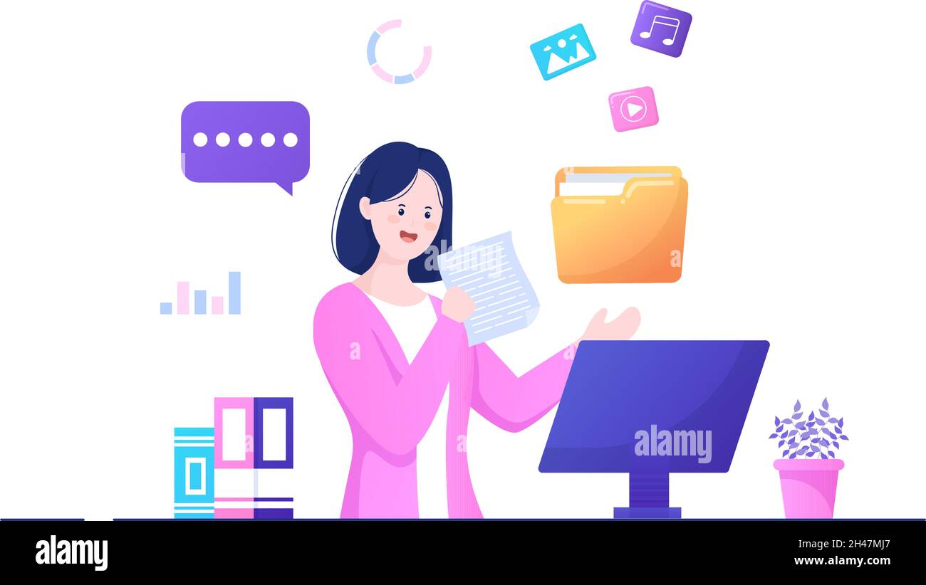 File Management System and Information Vector Illustration with People ...