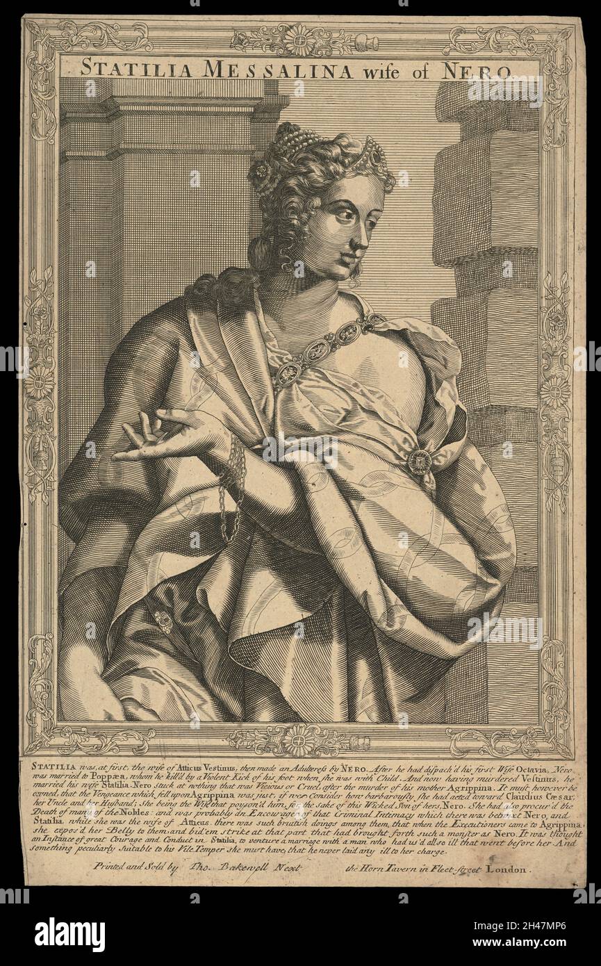 Statilia Messalina, wife of Nero, Emperor of Rome. Line engraving, 16 ...