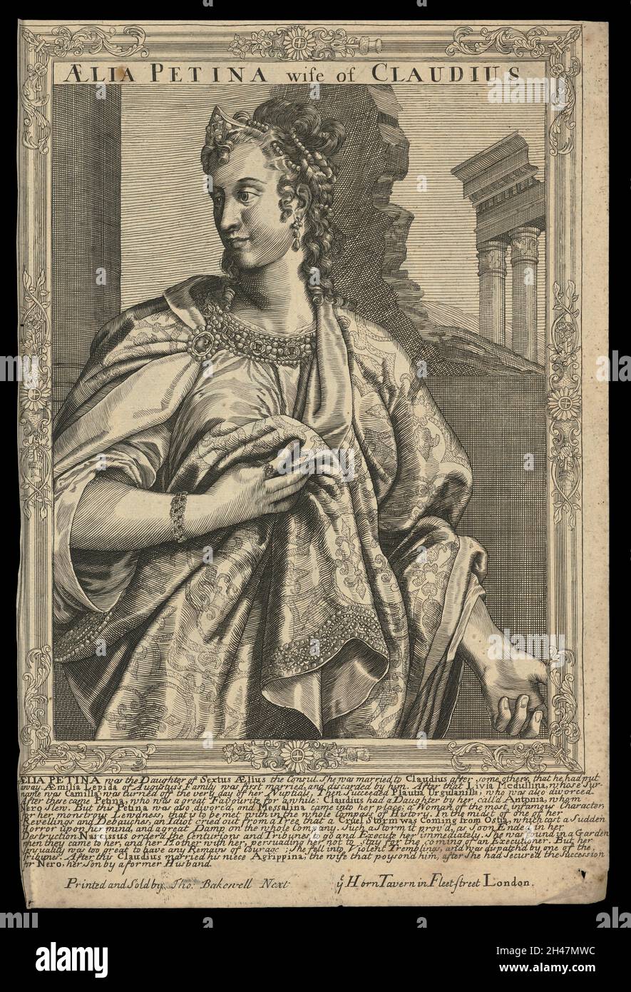 Aelia Paetina, wife of Claudius, Emperor of Rome. Line engraving, 16 ...