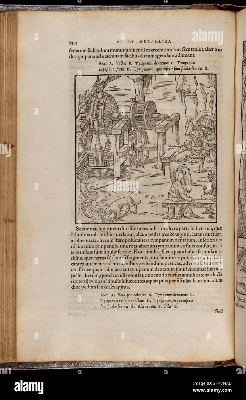 Folio 154. Medieval mining techniques. Woodcut, 1556 Stock Photo - Alamy