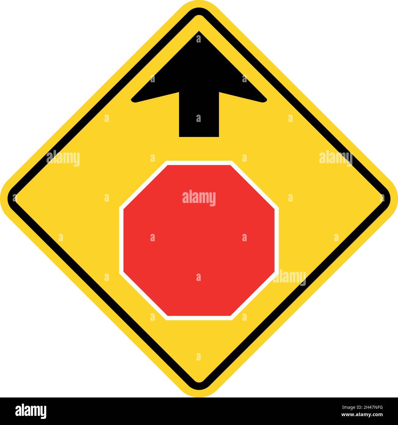 Stop ahead sign. Yellow diamond background. Traffic signs and symbols ...
