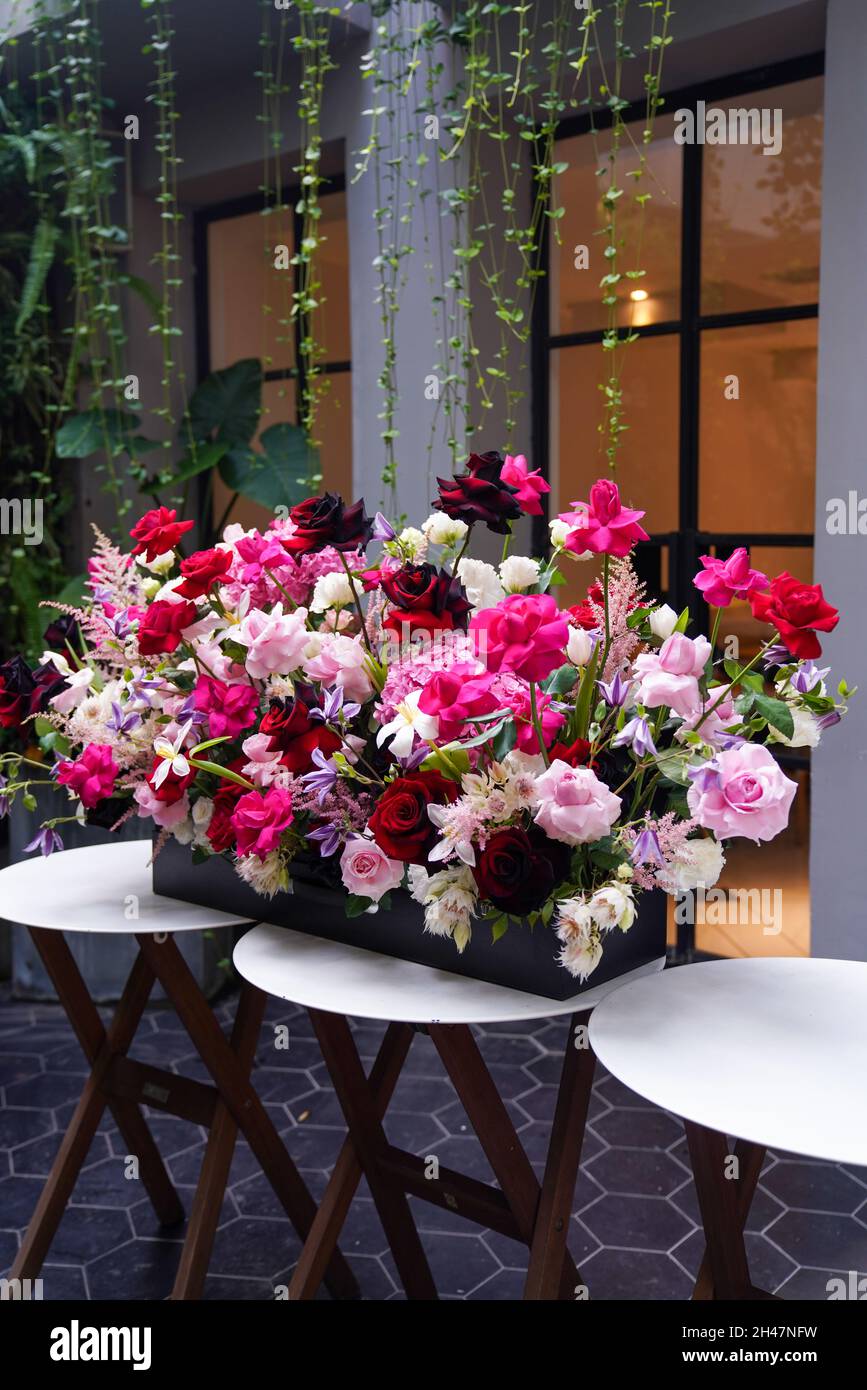 Creative layout of flowers and leaves. The concept of nature. A card ...