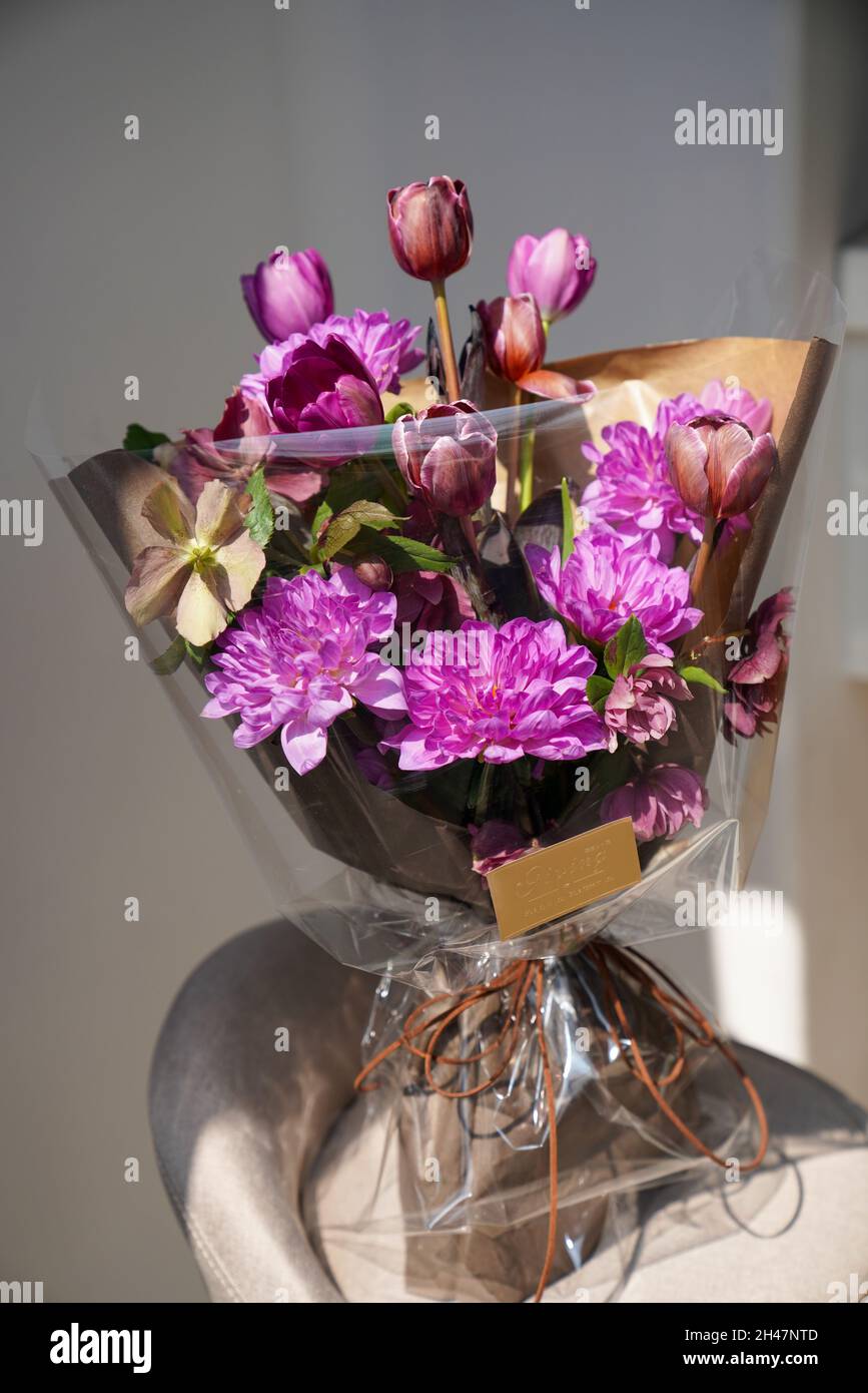 Creative layout of flowers and leaves. The concept of nature. A card ...
