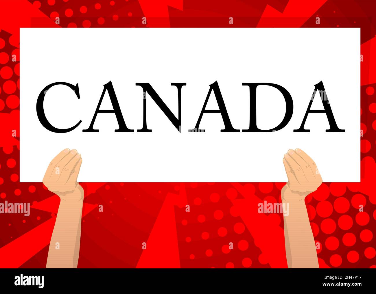 Hand holding banner with Canada text on white paper. Man showing ...