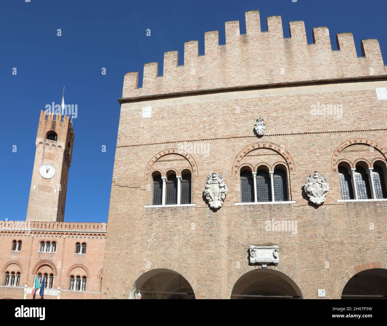 Palace called Palazzo dei Trecento and the Old CivicTower with clock in ...