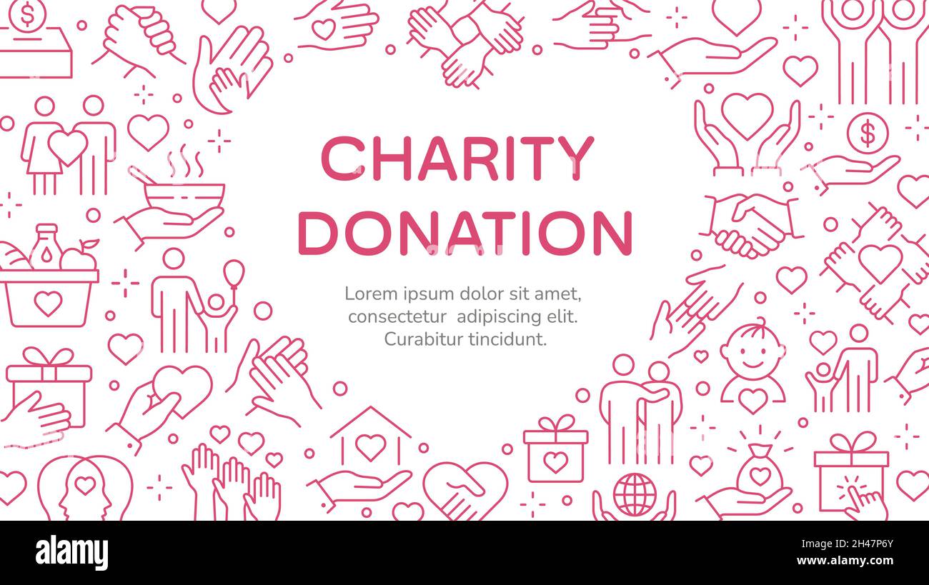 Vector banner templates with charity icons. Set of philanthropy, hand ...
