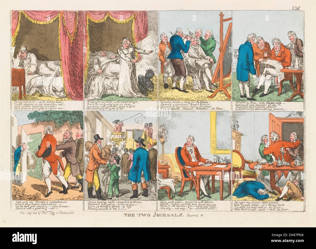 A day in the life of George, Prince Regent, 1814. Coloured etching by C ...