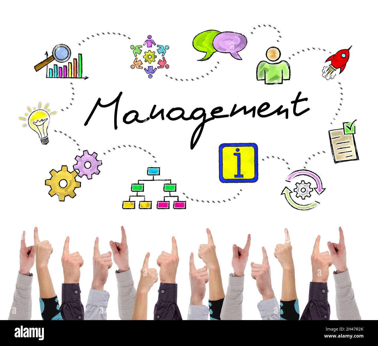 Management concept on white background pointed by several fingers Stock ...