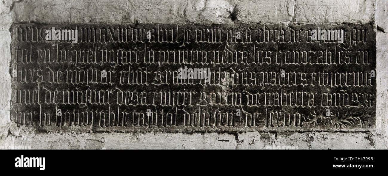 Hospital de la Santa María, Lérida: inscribed mural tablet. Photograph ...