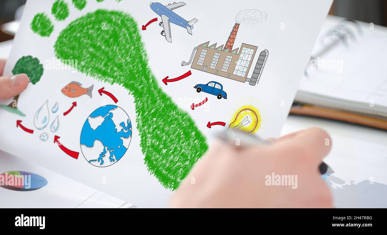Hands holding a paper showing a carbon footprint concept Stock Photo ...