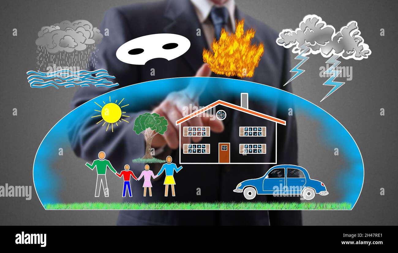 Protection against damage concept shown by a businessman in background ...