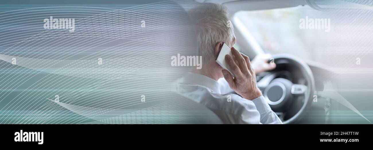 Man phoning while driving; panoramic banner Stock Photo - Alamy