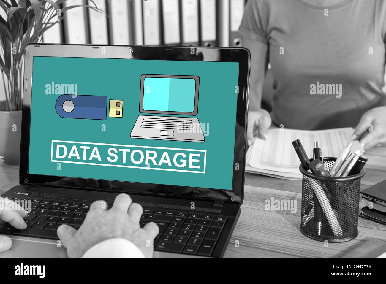 Laptop screen with data storage concept Stock Photo - Alamy