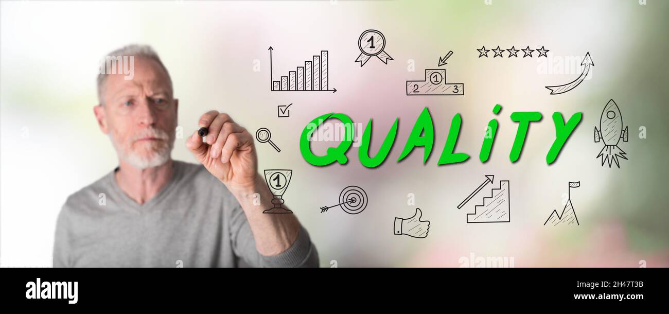 Quality concept drawn by a man Stock Photo - Alamy