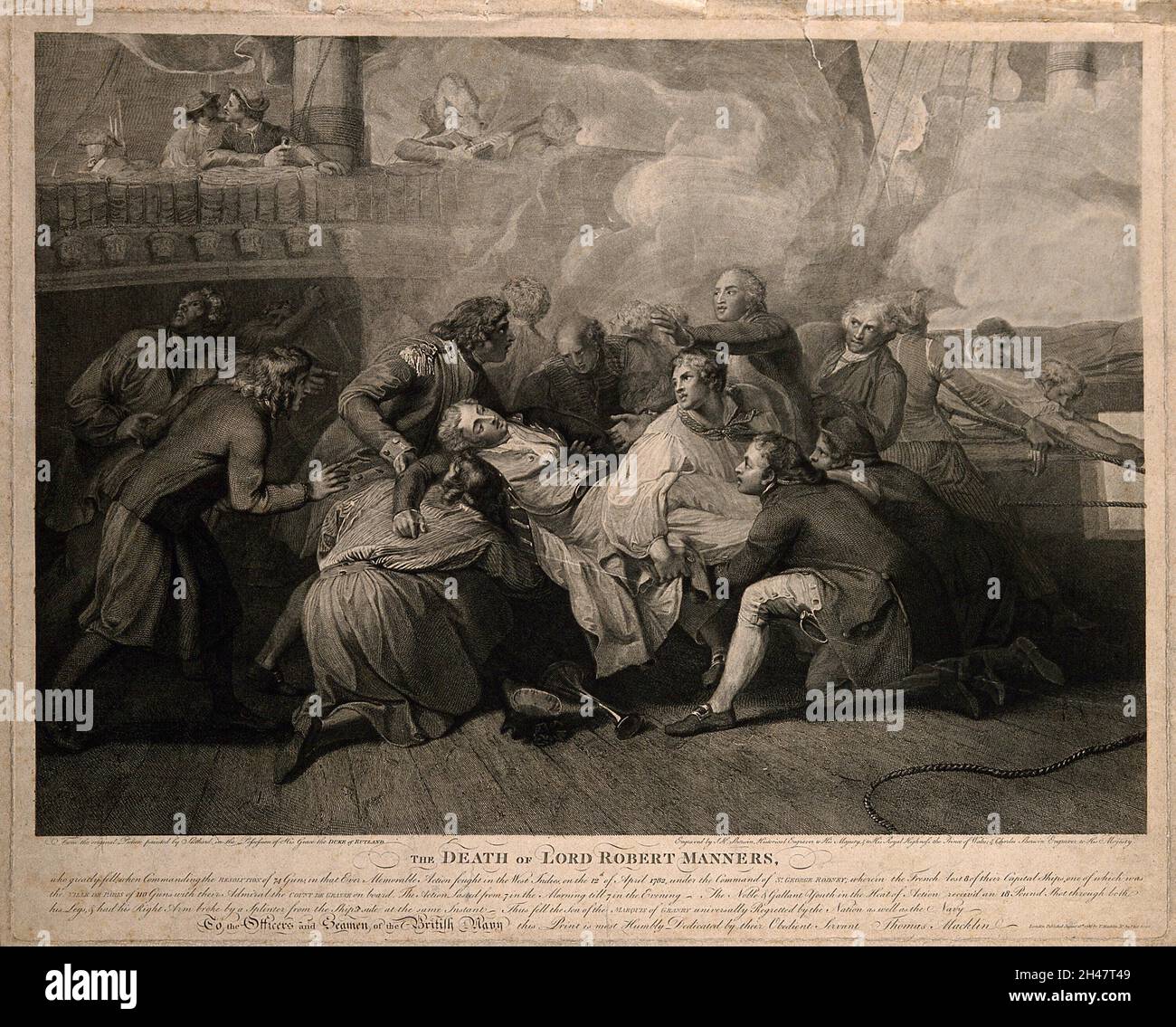 The wounding of Lord Robert Manners on the Resolution, at the battle of ...