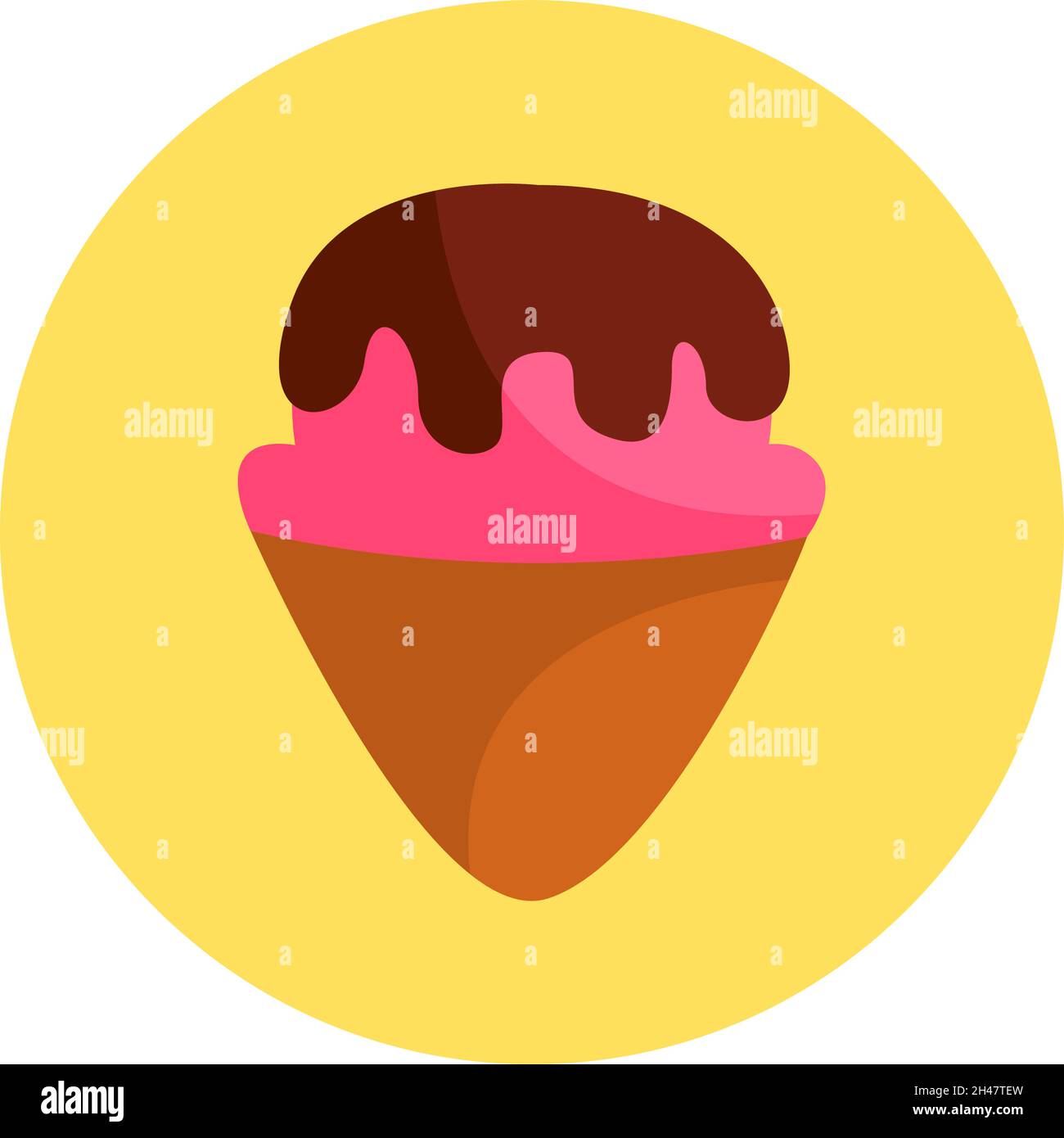 Strawberry cake in cone with chocolate, illustration, vector, on a ...