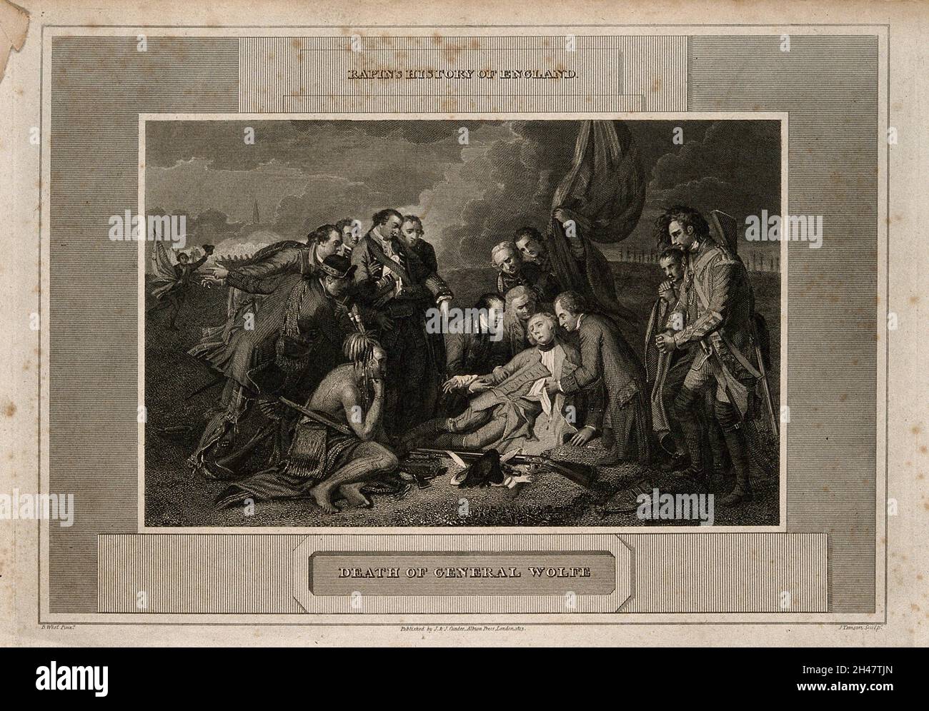 The death of General Wolfe, at Quebec, in the background are soldiers ...