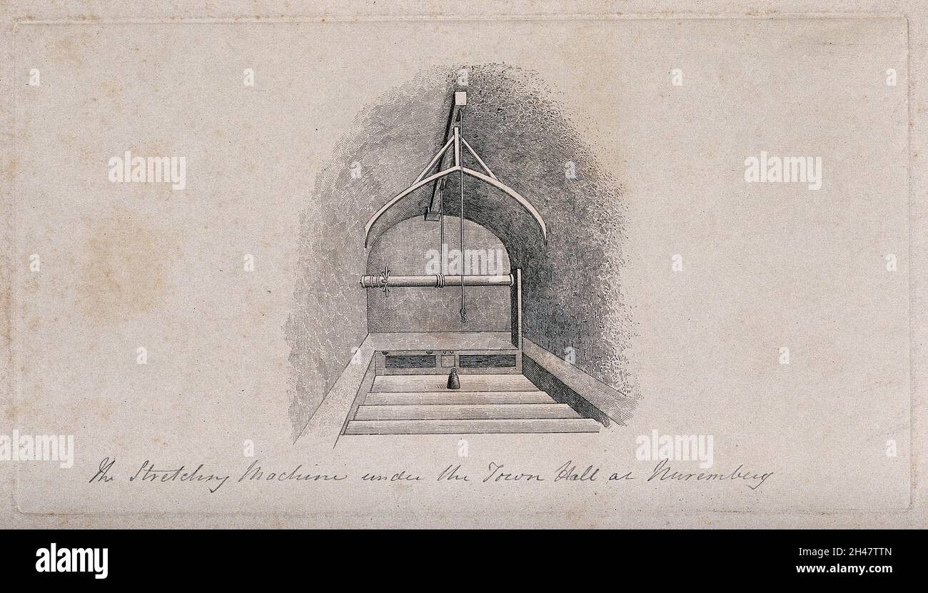 The stretching machine under the town hall at Nuremberg. Etching Stock ...