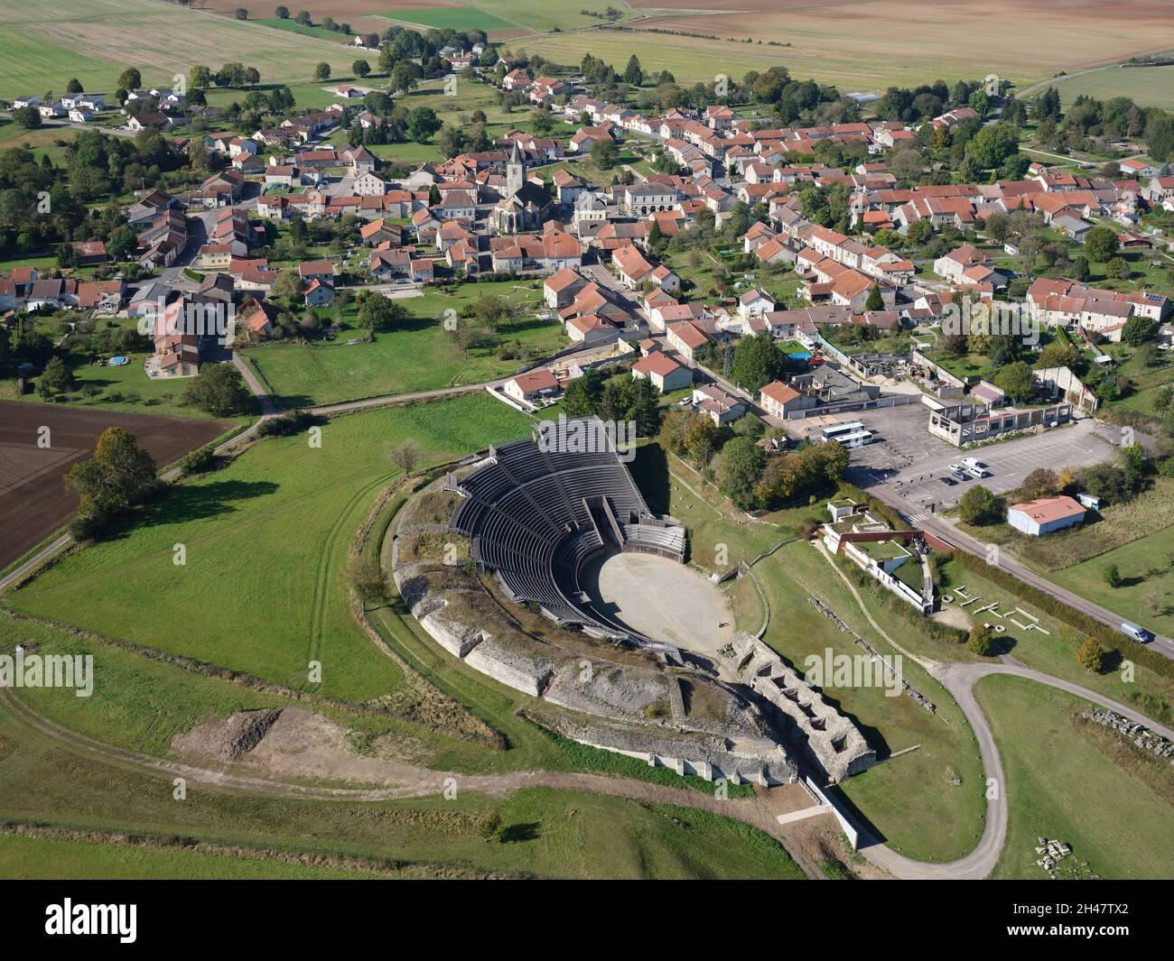 AERIAL VIEW. Archeological Gallo-Roman site of Grand. Vosges, Grand Est ...
