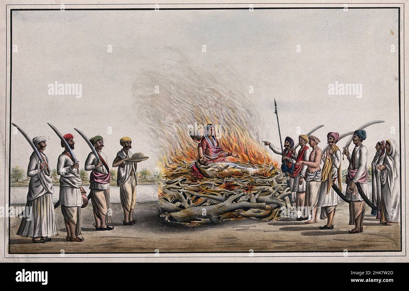 Suttee. Gouache painting by an Indian artist, ca. 1880 Stock Photo - Alamy